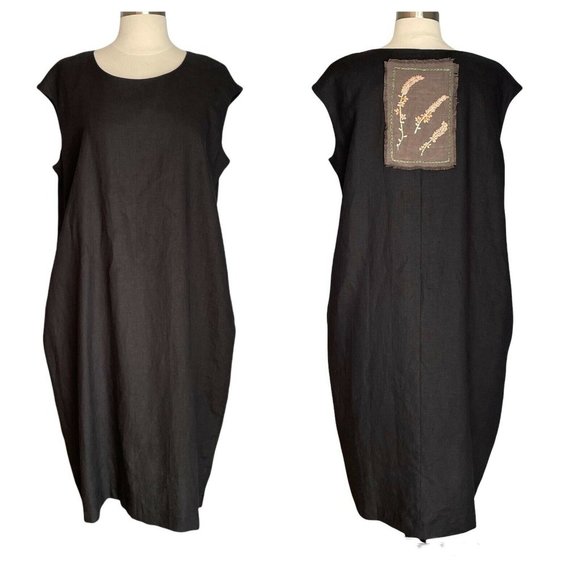 Moliq Linen | Dresses | Moliq Linen Black Embroidered Back Dress Shift ...